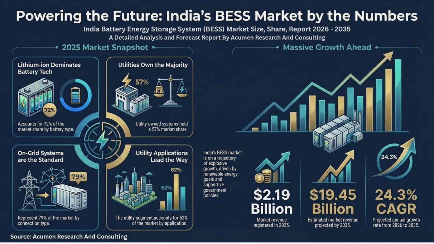 India BESS Market Size to Reach USD 19.4 Billion by 2035